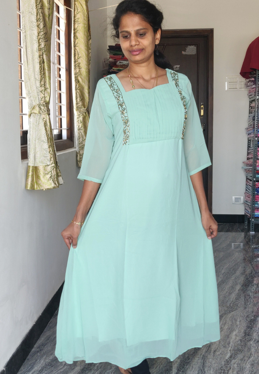 Aqua Blue Georgette Dress – Yuvika clothes