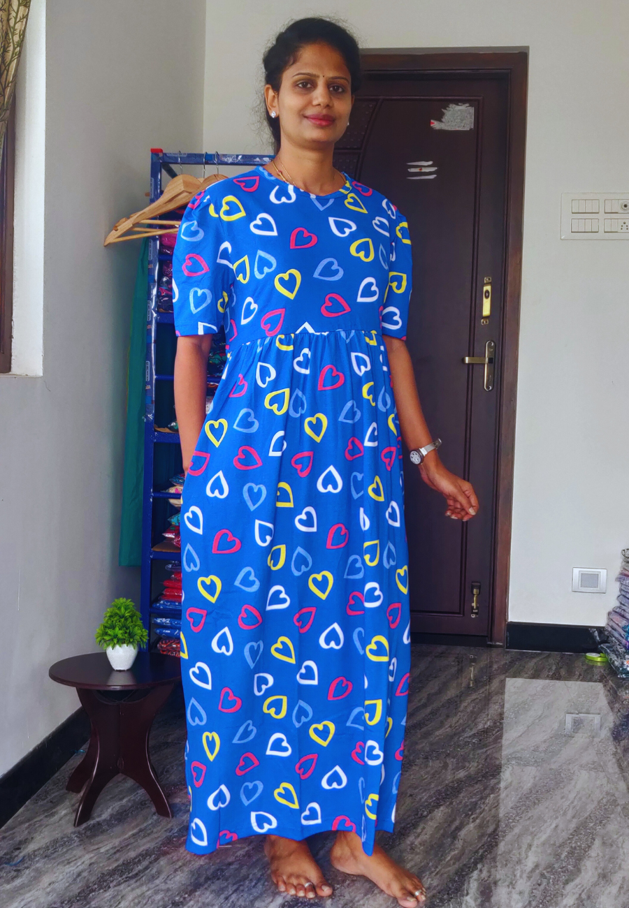 Blue Heart – Soft Cotton Full-Length Women’s Maxi Loungewear – Yuvika ...